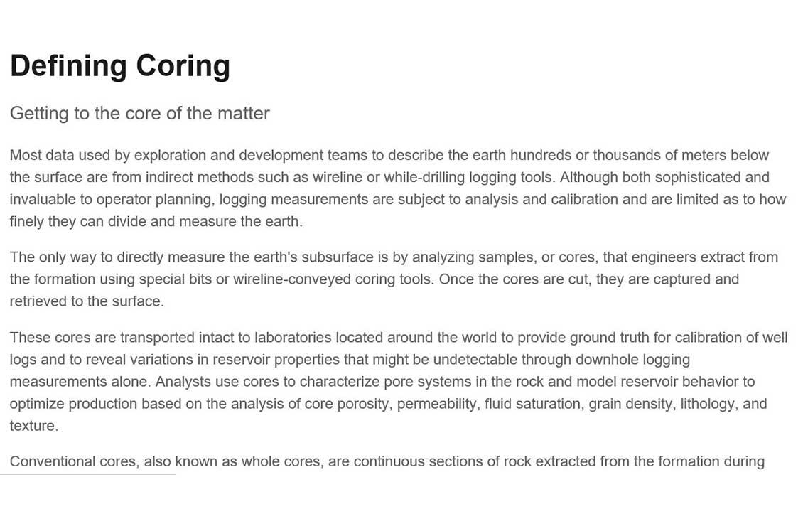 Defining Coring | Schlumberger