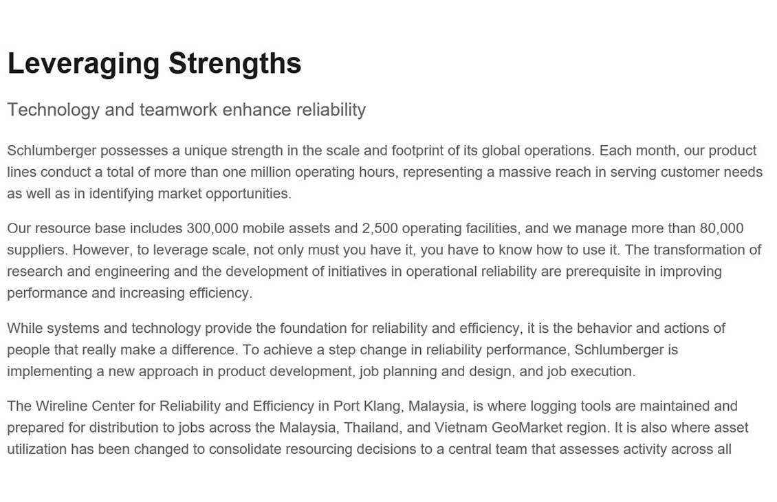 Leveraging Strengths | Schlumberger
