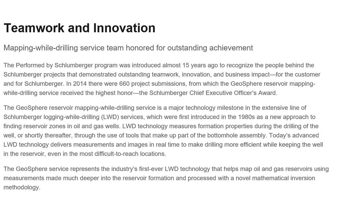 Teamwork and Innovation | Schlumberger